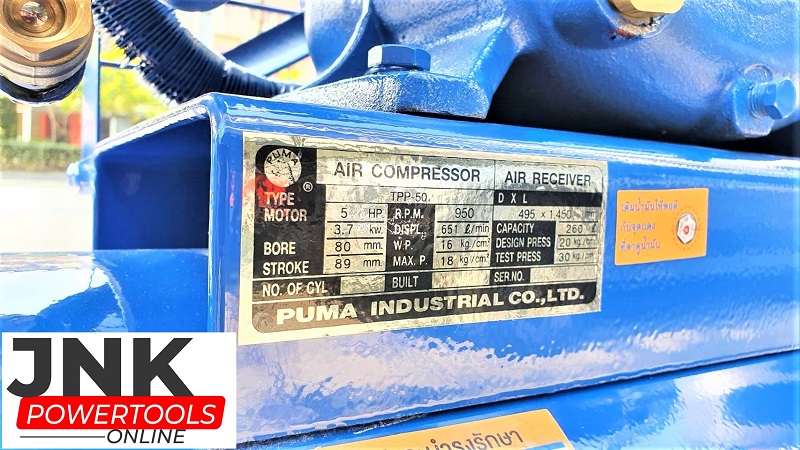 ปั๊มลมลูกสูบแบบสายพาน Puma 5 HP TwoStage 260L รุ่น TPP-50 ปั๊มลมแรงอัดสูง ใช้กับบล็อคลม 1 นิ้ว ...